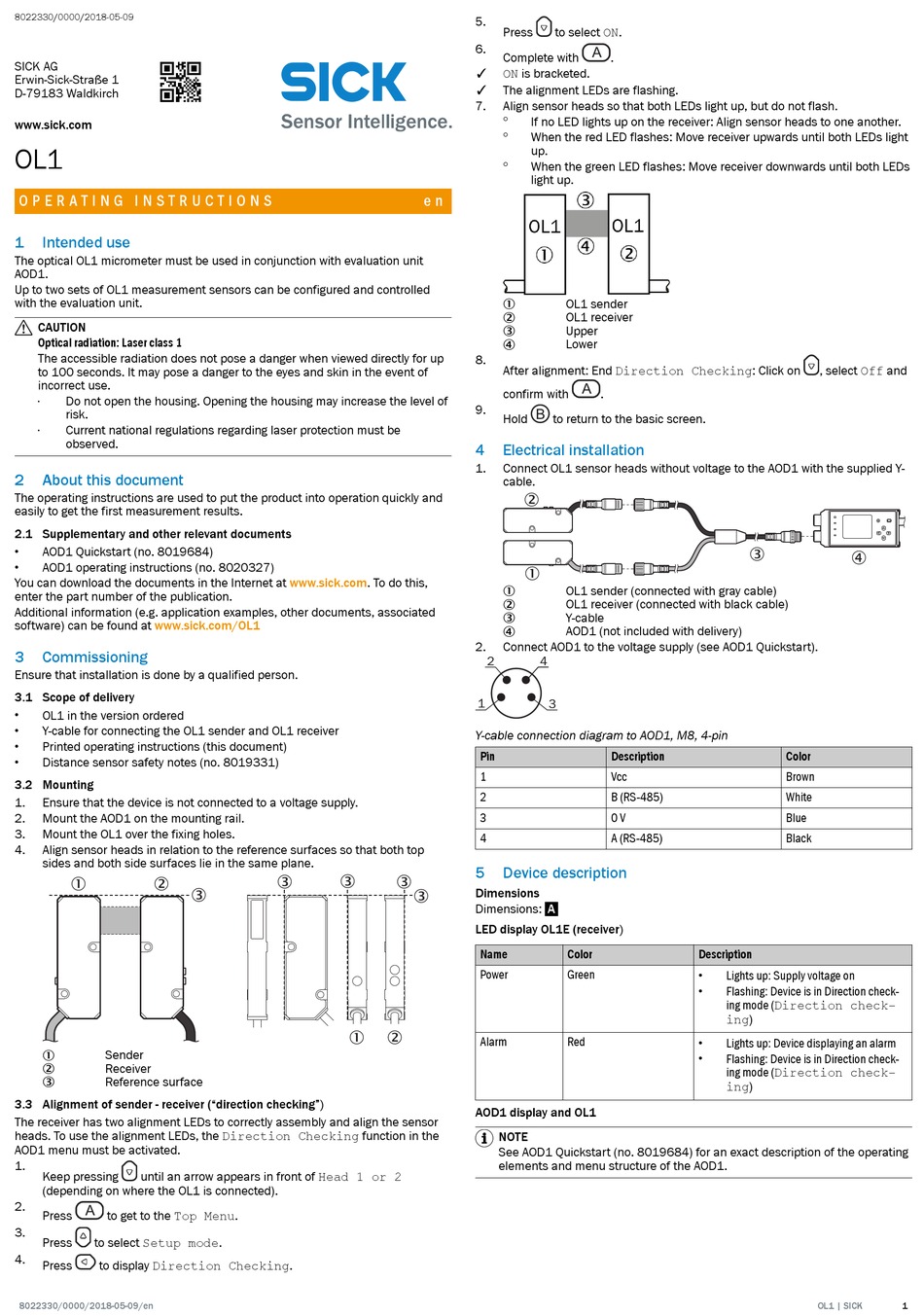 SICK OL1 OPERATING INSTRUCTIONS Pdf Download | ManualsLib