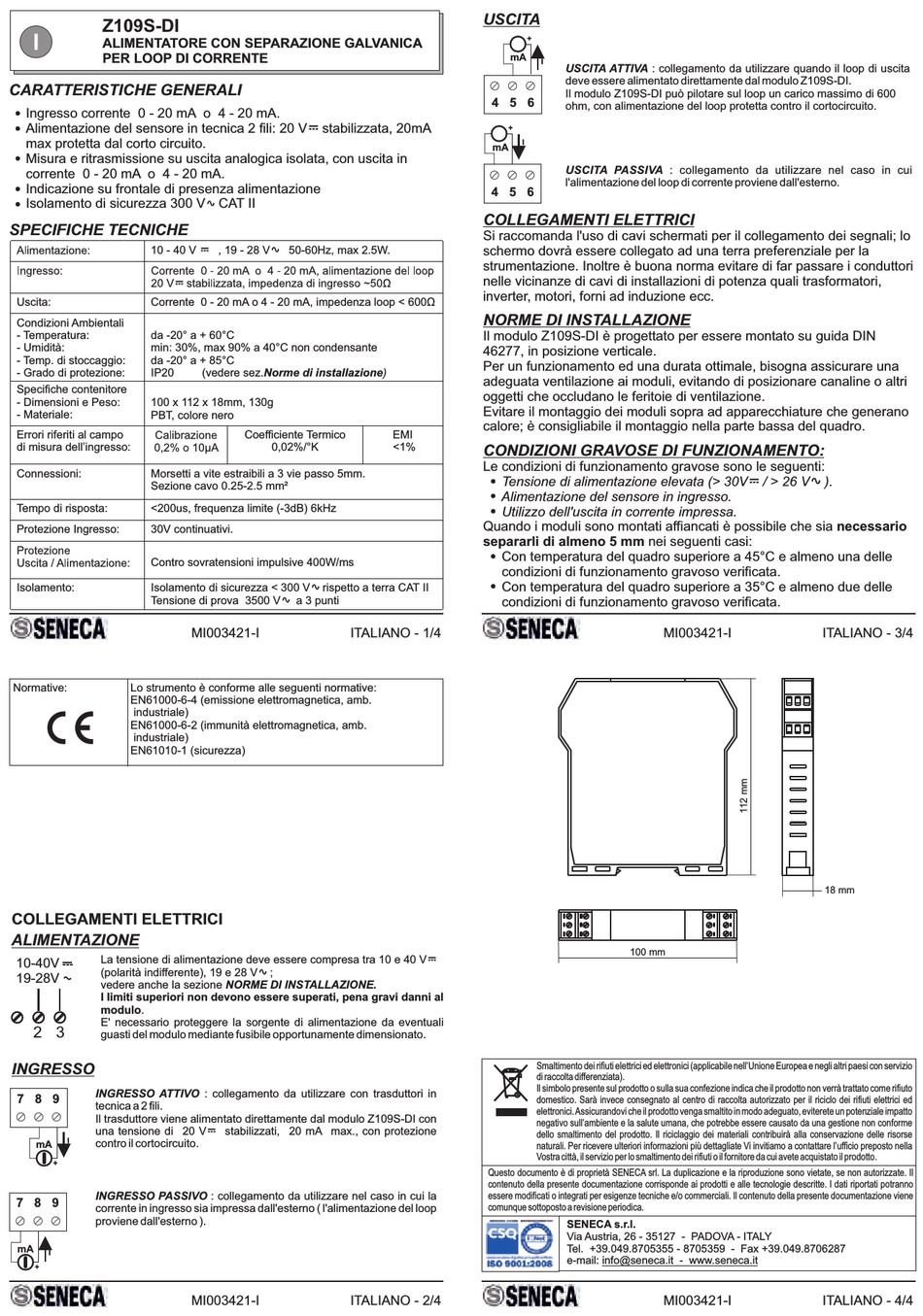 SENECA Z109S-DI QUICK START MANUAL Pdf Download | ManualsLib