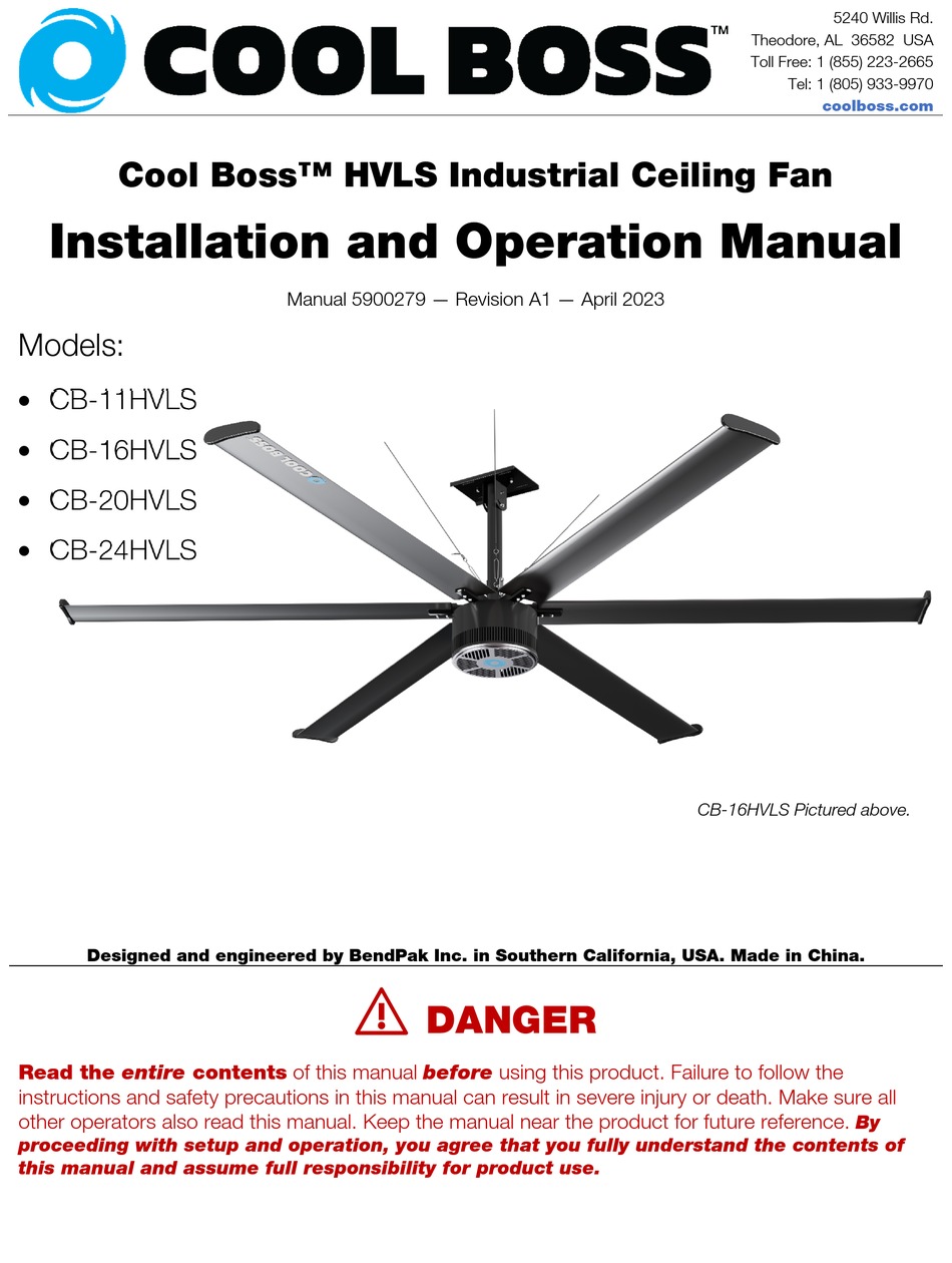 BENDPAK COOL BOSS CB-11HVLS INSTALLATION AND OPERATION MANUAL Pdf ...