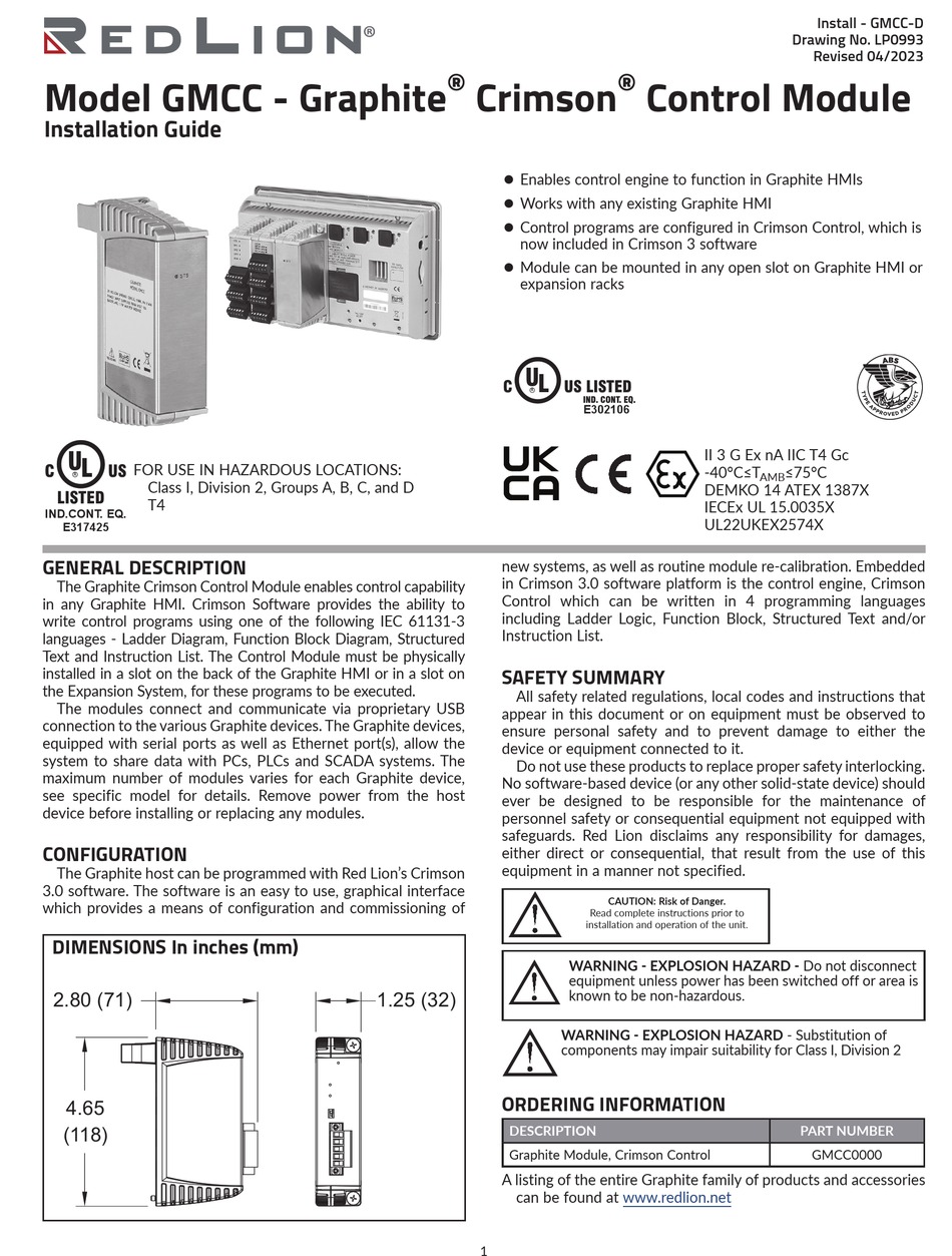 REDLION GRAPHITE CRIMSON GMCC INSTALLATION MANUAL Pdf Download | ManualsLib