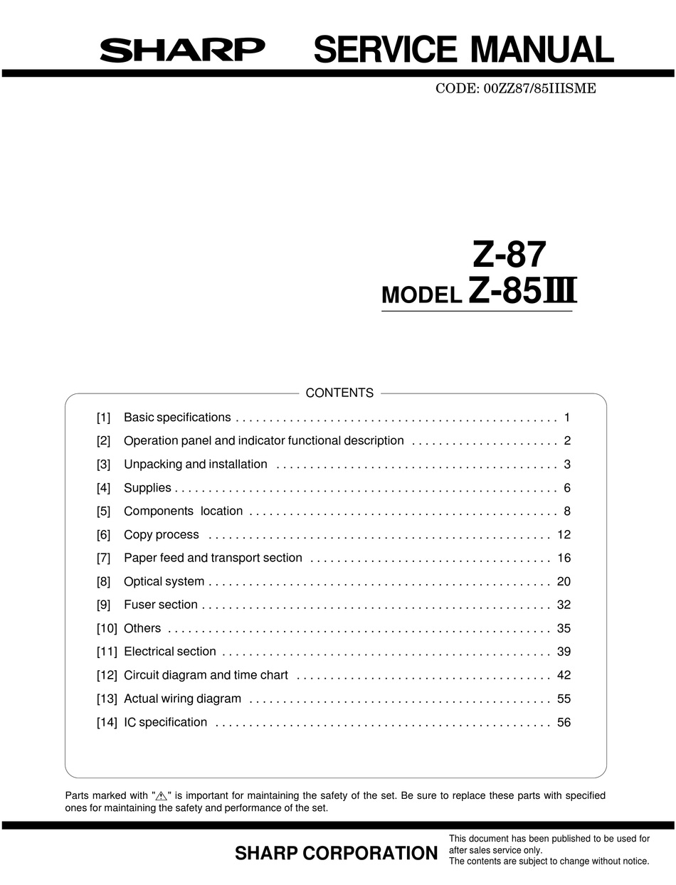SHARP Z-87 SERVICE MANUAL Pdf Download | ManualsLib