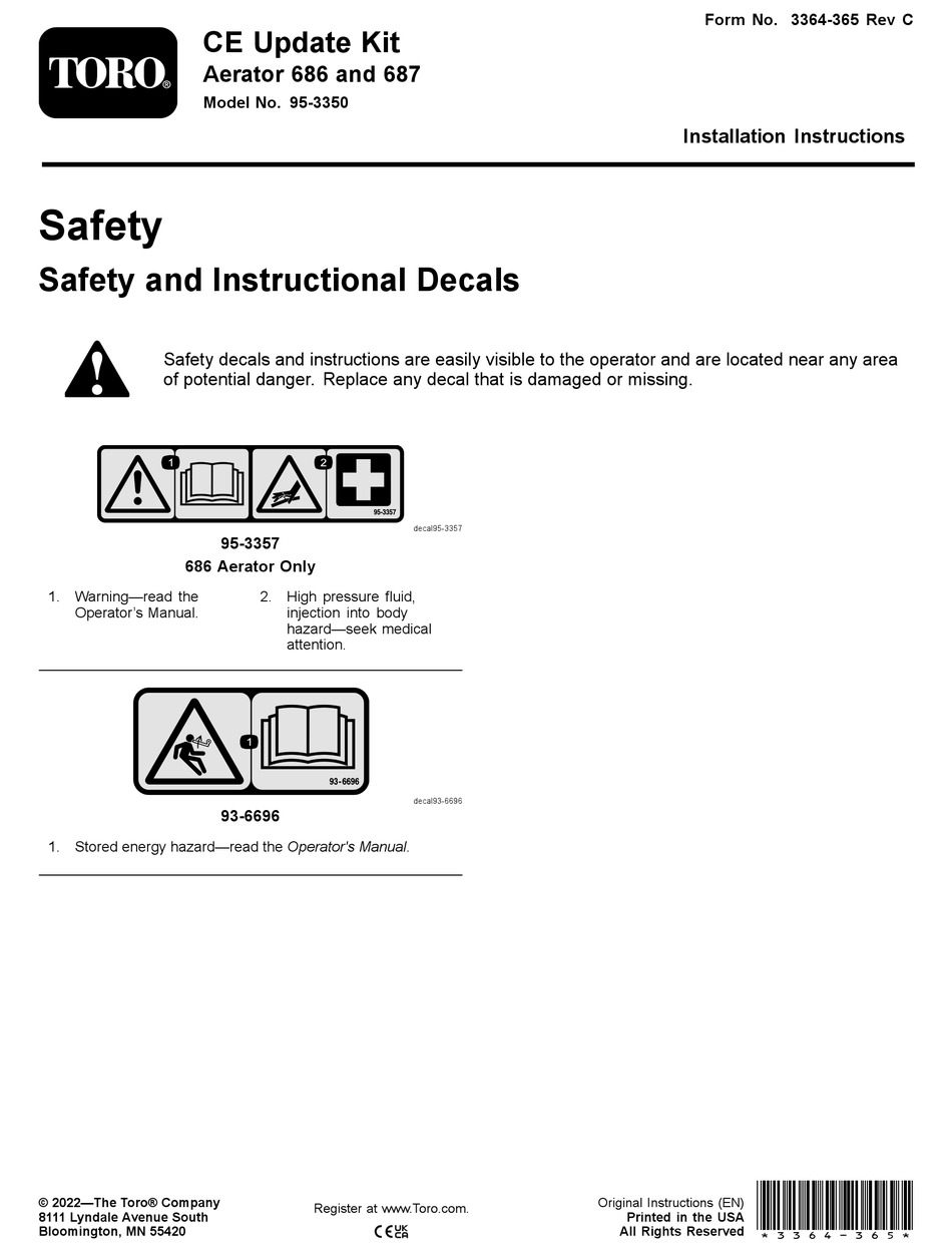 TORO 95-3350 INSTALLATION INSTRUCTIONS Pdf Download | ManualsLib