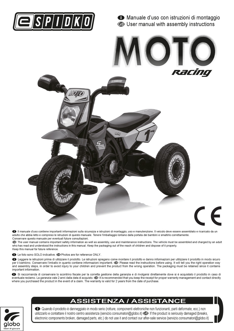 GLOBO SPIDKO MOTO RACING USER MANUAL & ASSEMBLY INSTRUCTIONS Pdf ...