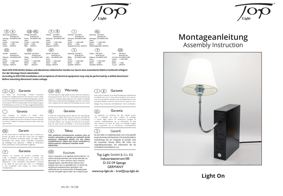 TOP LIGHT LIGHT ON ACCESSORIES ASSEMBLY INSTRUCTIONS Pdf Download ...