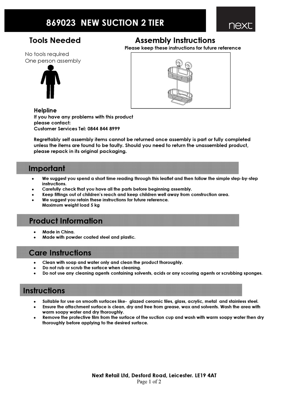 NEXT 869023 ASSEMBLY INSTRUCTIONS Pdf Download | ManualsLib