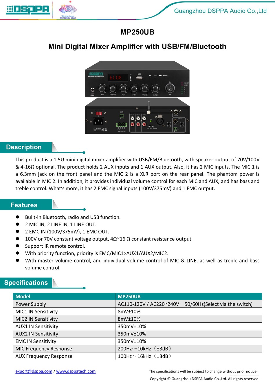 DSPPA MP250UB QUICK START MANUAL Pdf Download | ManualsLib