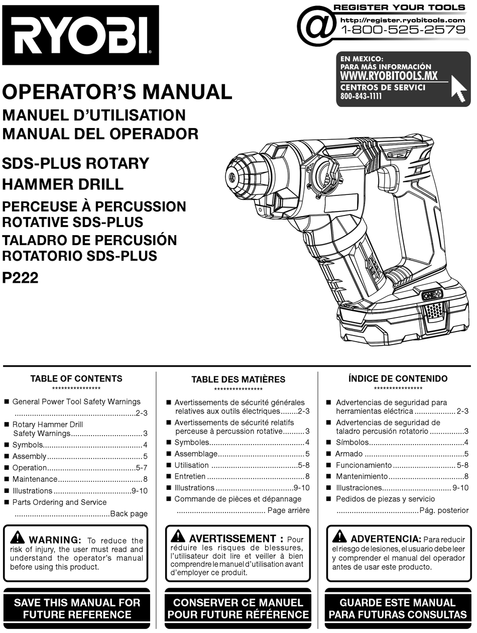 RIDGID SDS-PLUS P222 OPERATOR'S MANUAL Pdf Download | ManualsLib