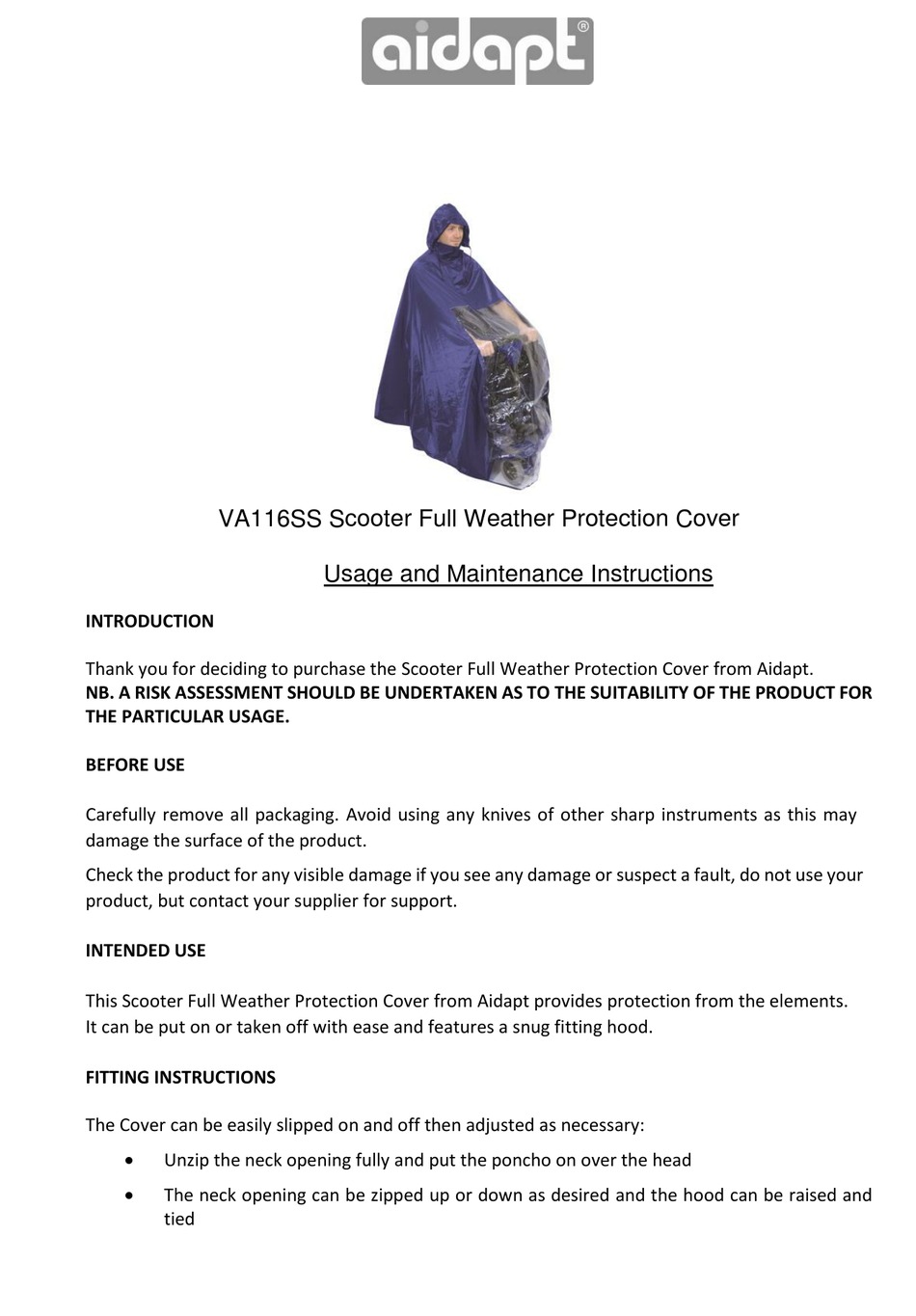 AIDAPT VA116SS USAGE AND MAINTENANCE INSTRUCTIONS Pdf Download | ManualsLib