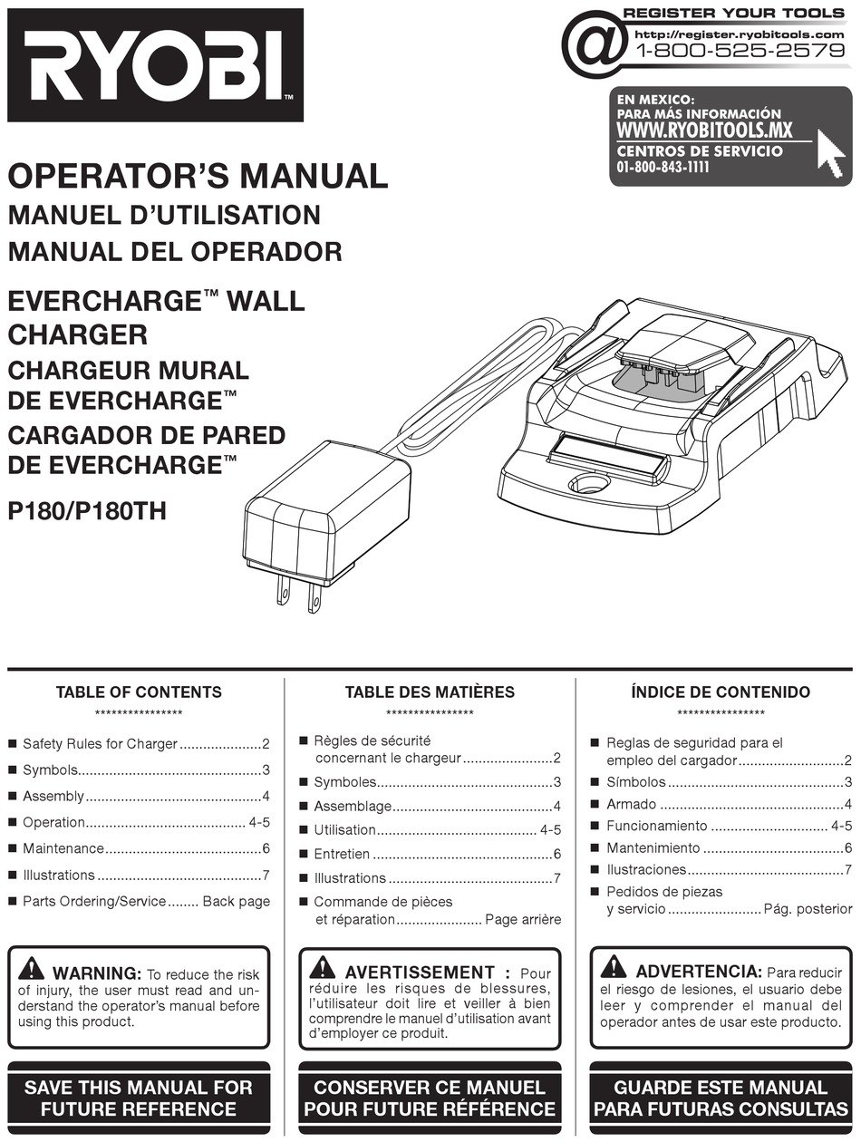 RYOBI EVERCHARGE P180TH OPERATOR'S MANUAL Pdf Download | ManualsLib