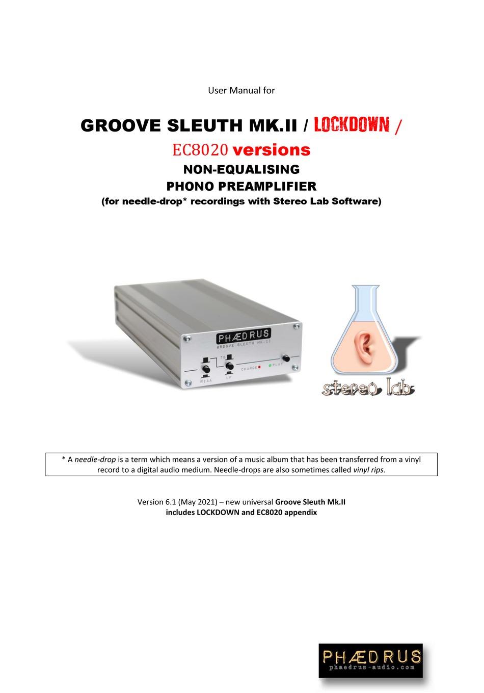 PHAEDRUS AUDIO GROOVE SLEUTH MK.II EC8020 USER MANUAL Pdf Download | ManualsLib