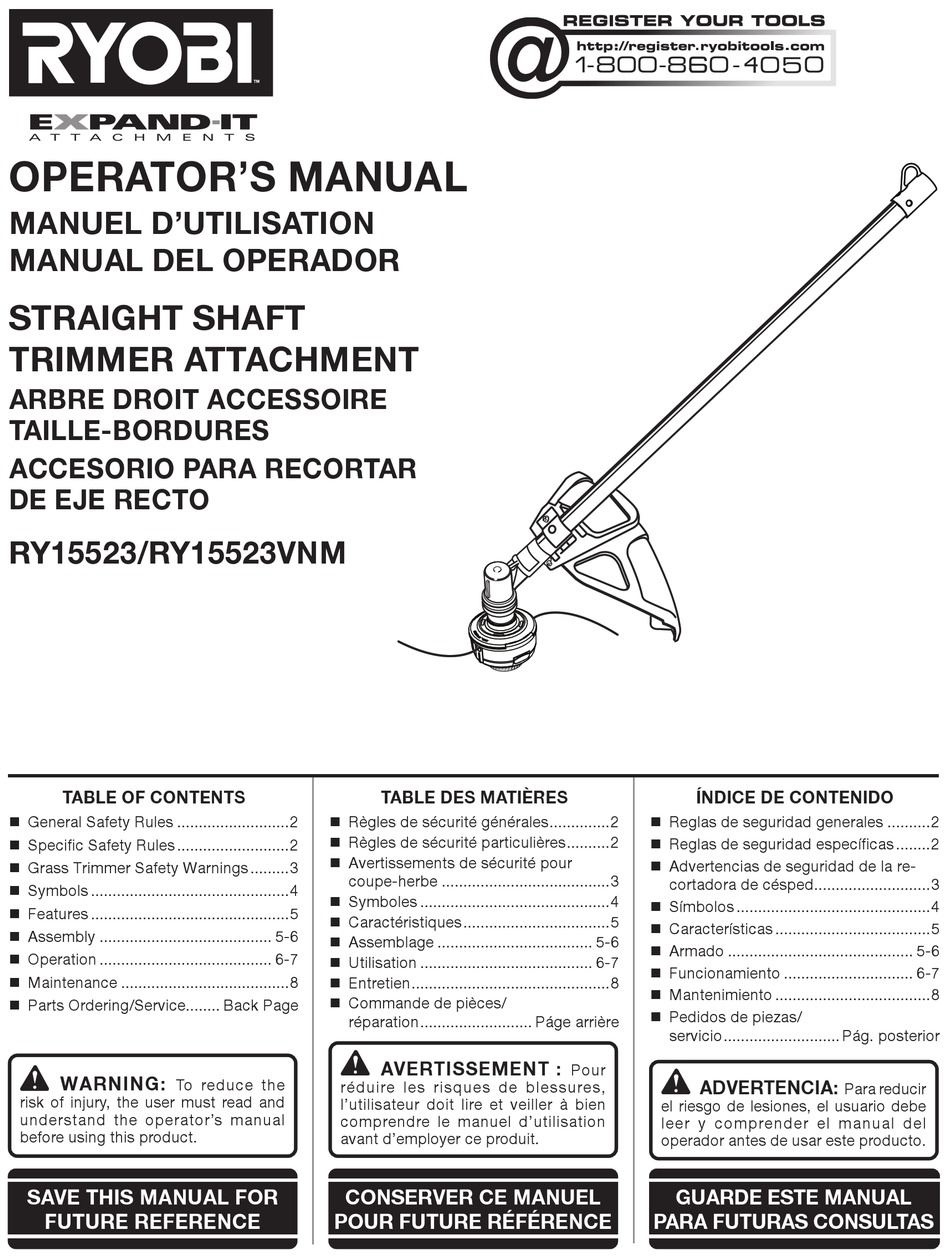 RYOBI EXPAND-IT RY15523 OPERATOR'S MANUAL Pdf Download | ManualsLib