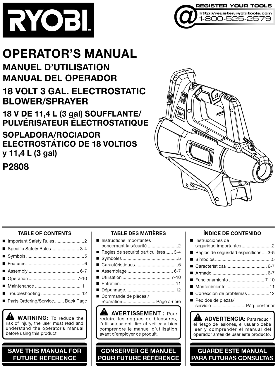 RYOBI P2808 OPERATOR'S MANUAL Pdf Download | ManualsLib