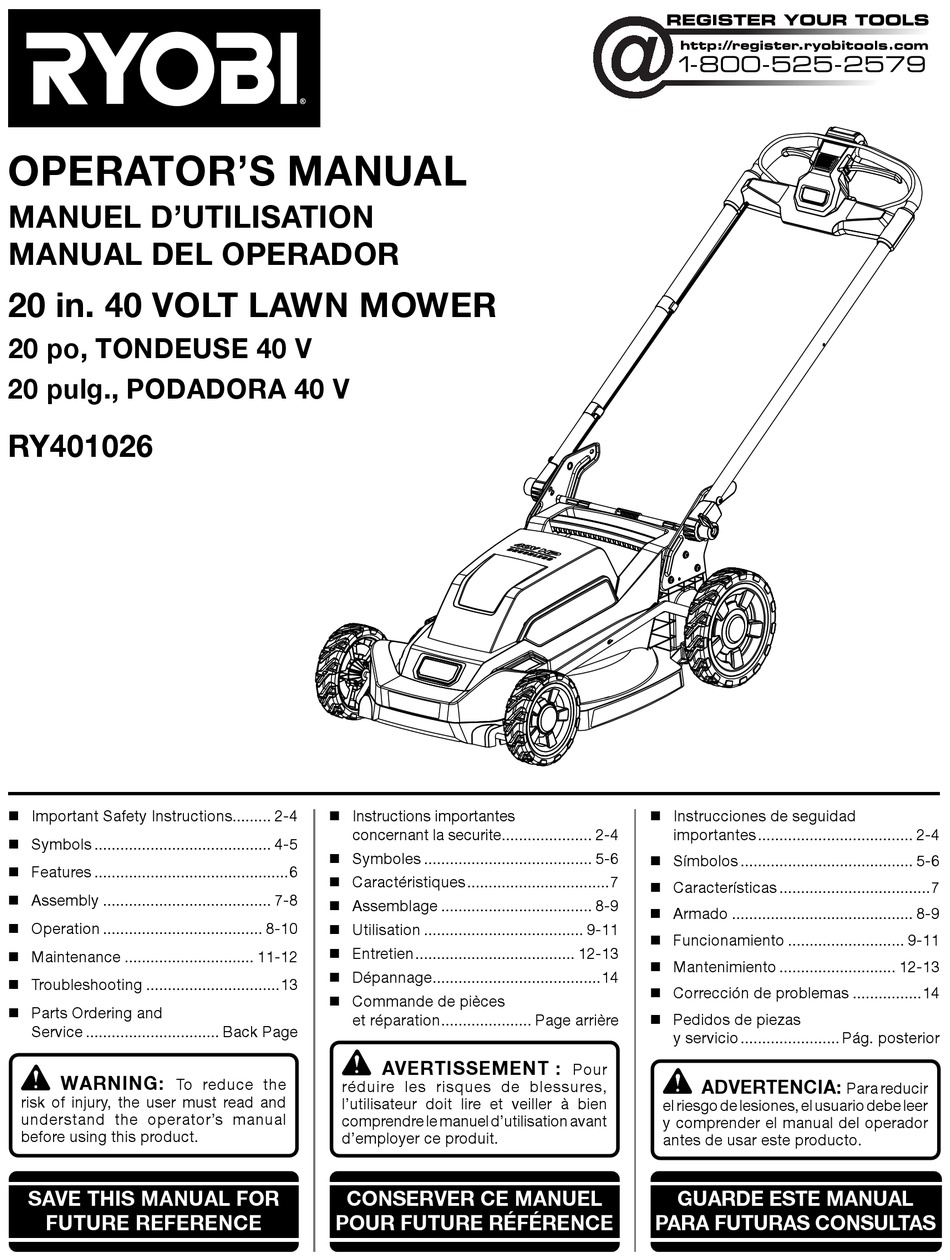 RYOBI RY401026 OPERATOR'S MANUAL Pdf Download | ManualsLib