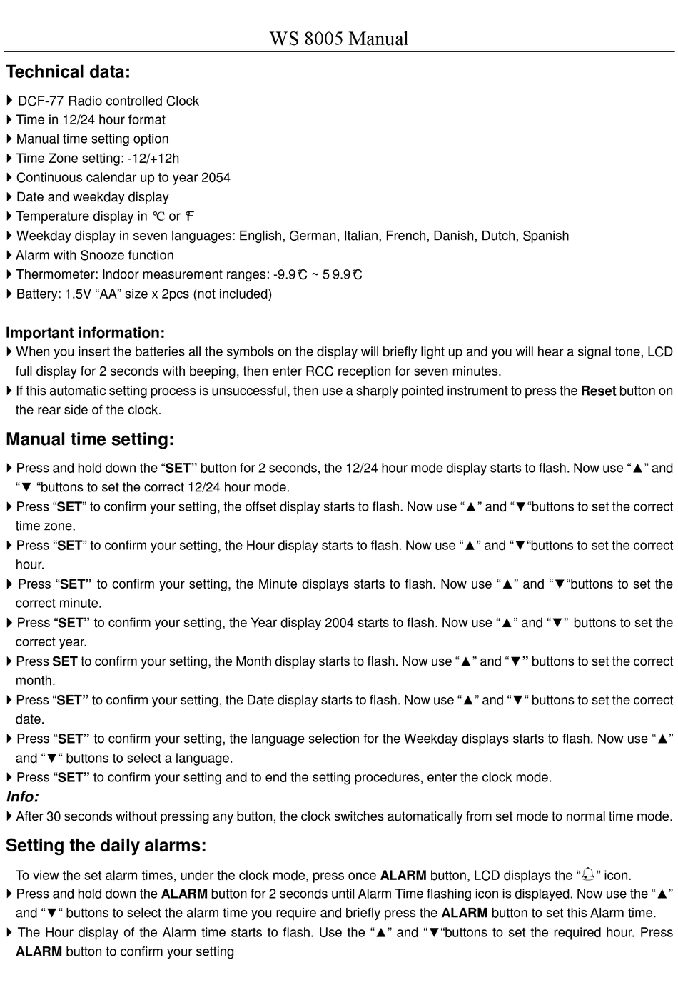TECHNOLINE WS 8005 MANUAL Pdf Download | ManualsLib