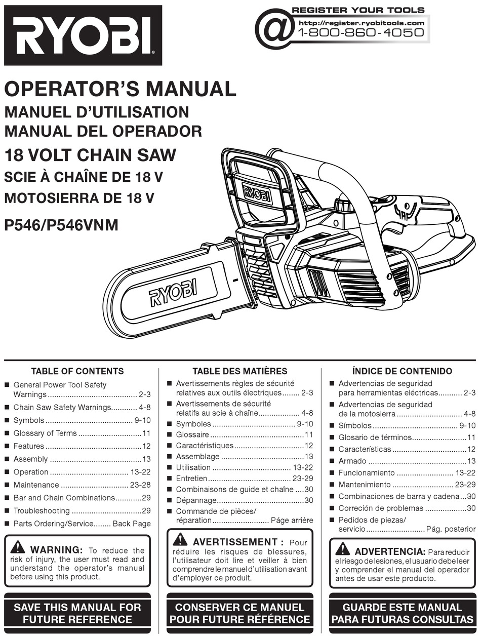 RYOBI P546VNM OPERATOR'S MANUAL Pdf Download | ManualsLib