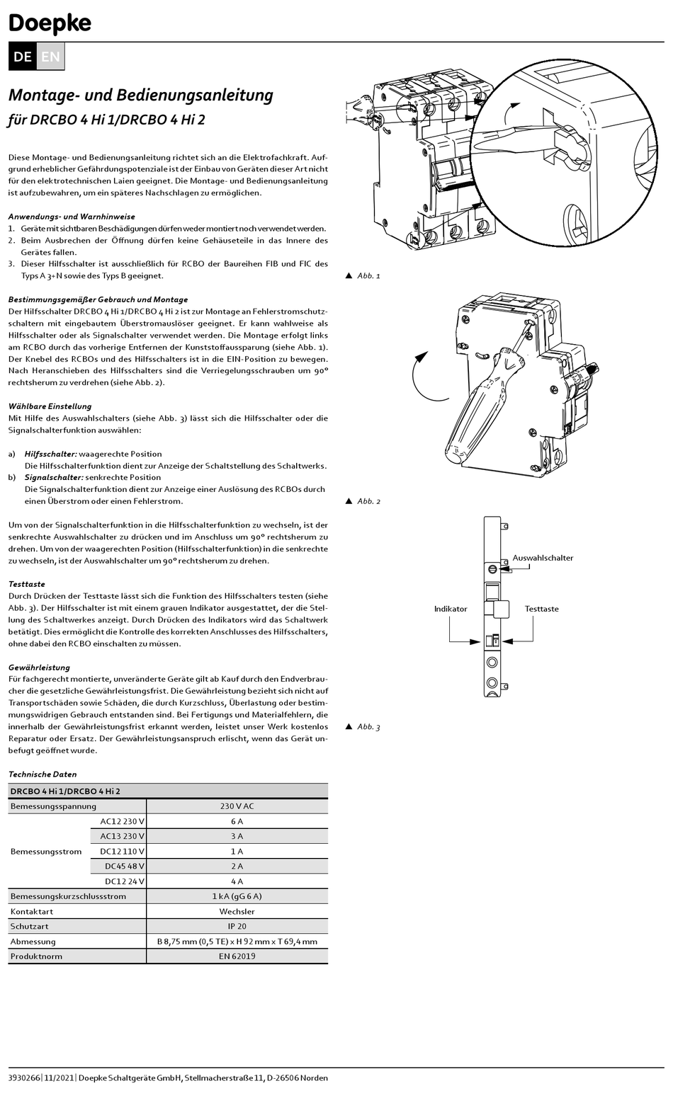 DOEPKE DRCBO 4 HI 2 INSTALLATION AND OPERATING MANUAL Pdf Download ...