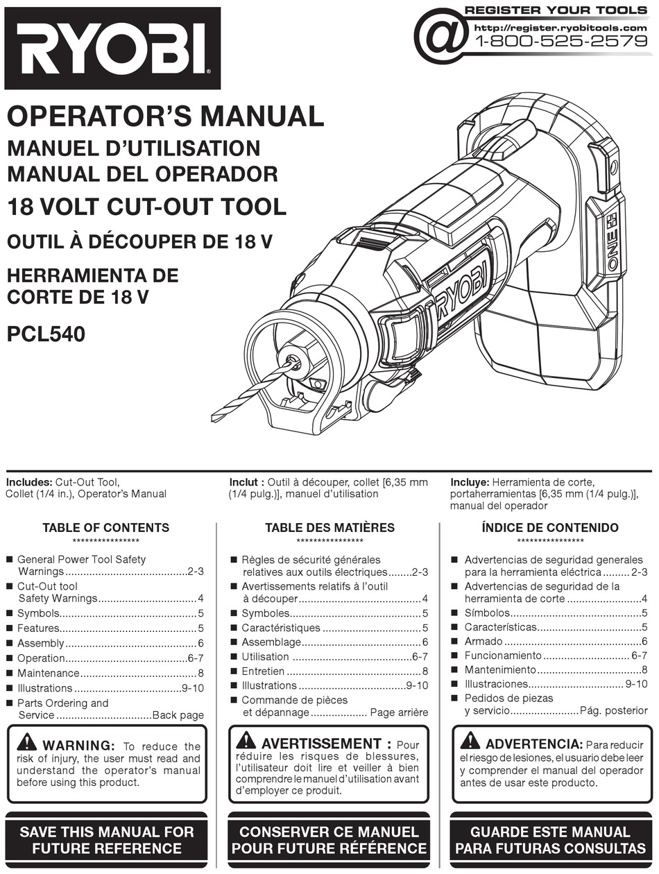 RYOBI PCL540 OPERATOR'S MANUAL Pdf Download | ManualsLib