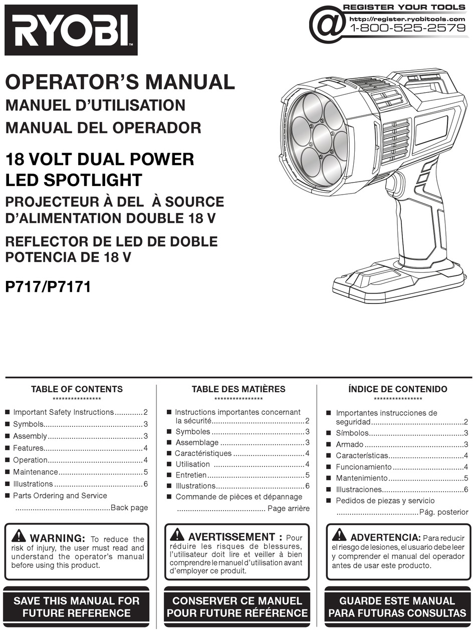 RYOBI P7171 OPERATOR'S MANUAL Pdf Download | ManualsLib