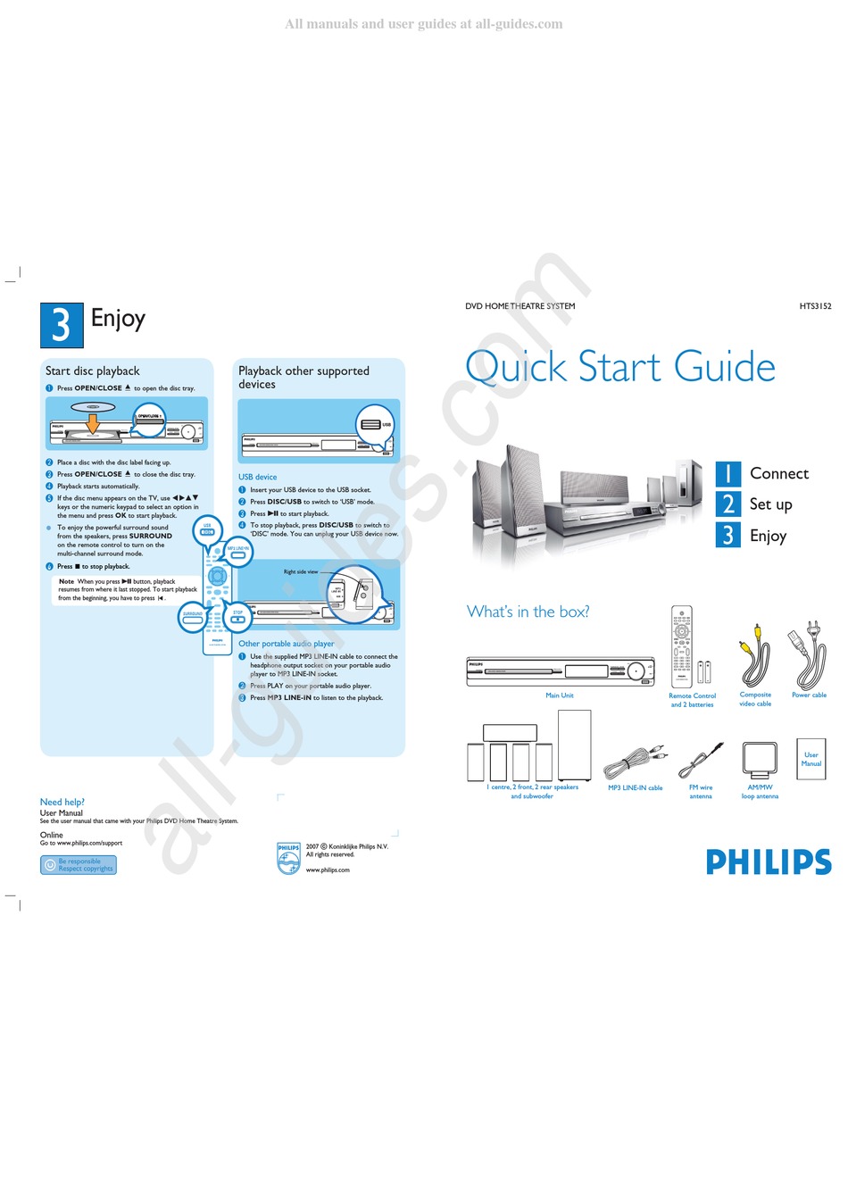 PHILIPS HTS3152 QUICK START MANUAL Pdf Download | ManualsLib