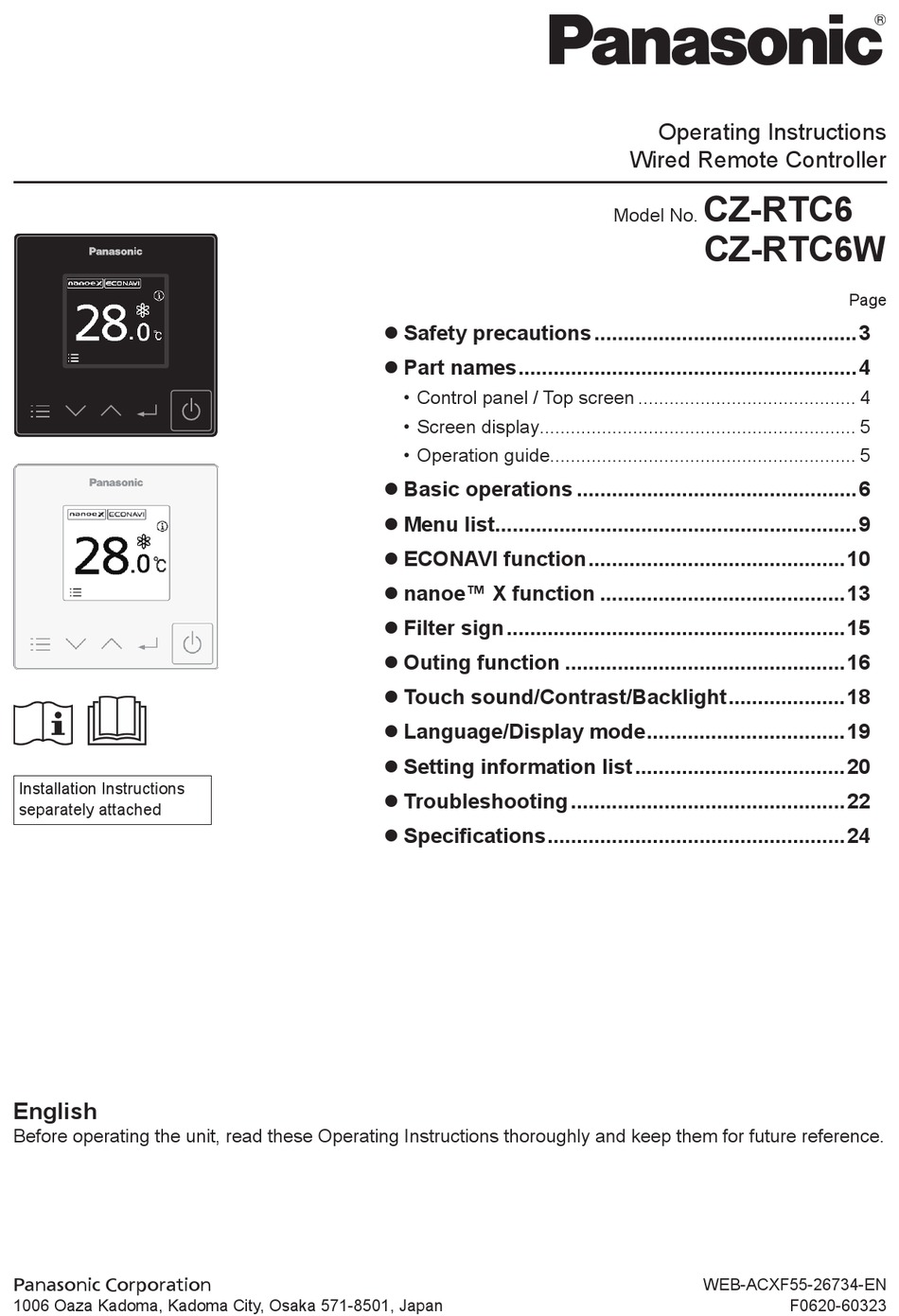 PANASONIC CZ-RTC6 OPERATING INSTRUCTIONS MANUAL Pdf Download | ManualsLib