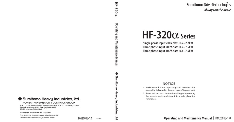 SUMITOMO HF-320A SERIES OPERATING AND MAINTENANCE MANUAL Pdf Download ...