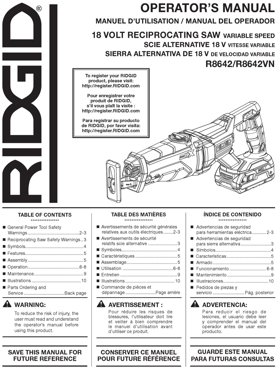 RIDGID R8642VN OPERATOR'S MANUAL Pdf Download | ManualsLib