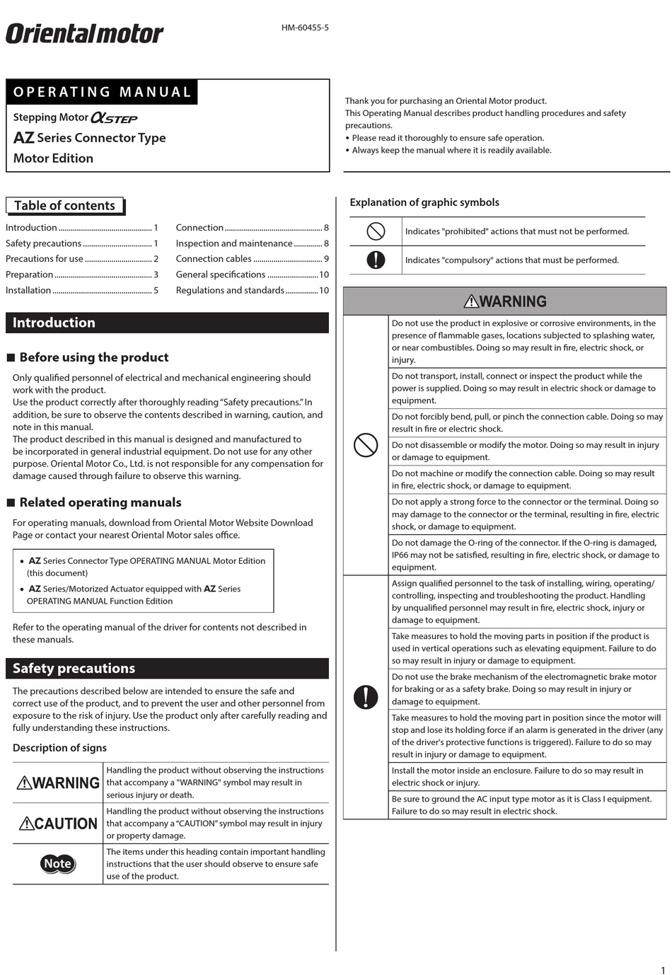 ORIENTAL MOTOR AZ SERIES OPERATING MANUAL Pdf Download | ManualsLib
