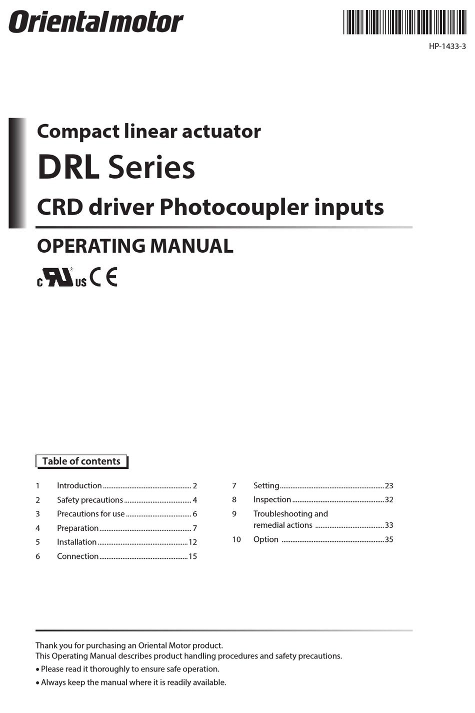 ORIENTAL MOTOR DRL SERIES OPERATING MANUAL Pdf Download | ManualsLib