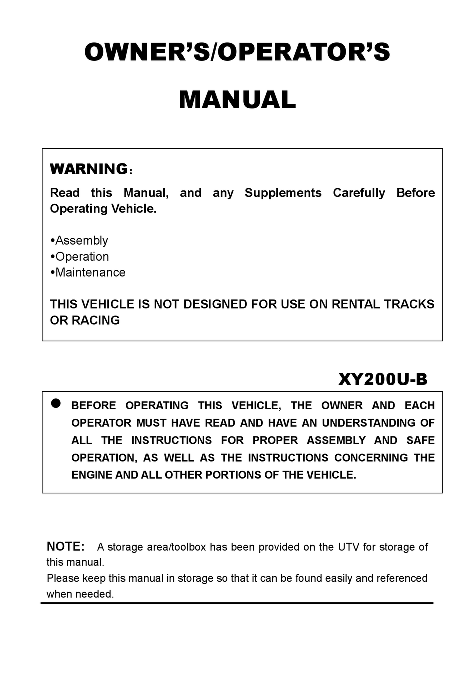 XINGYUN XY200U-B OWNER'S/OPERATOR'S MANUAL Pdf Download | ManualsLib