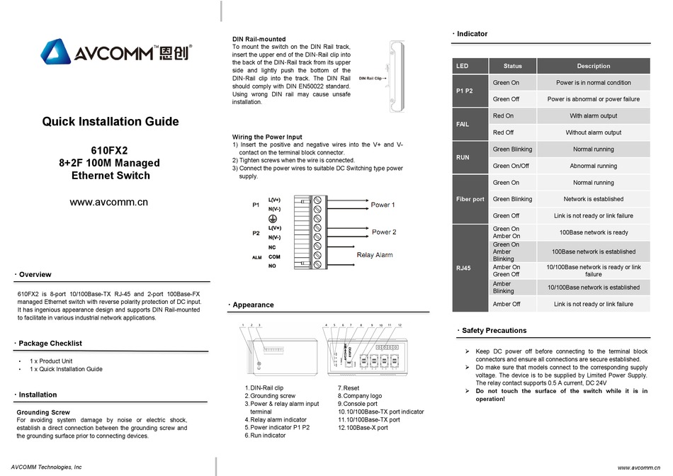 AVCOMM 610FX2 QUICK INSTALLATION MANUAL Pdf Download | ManualsLib