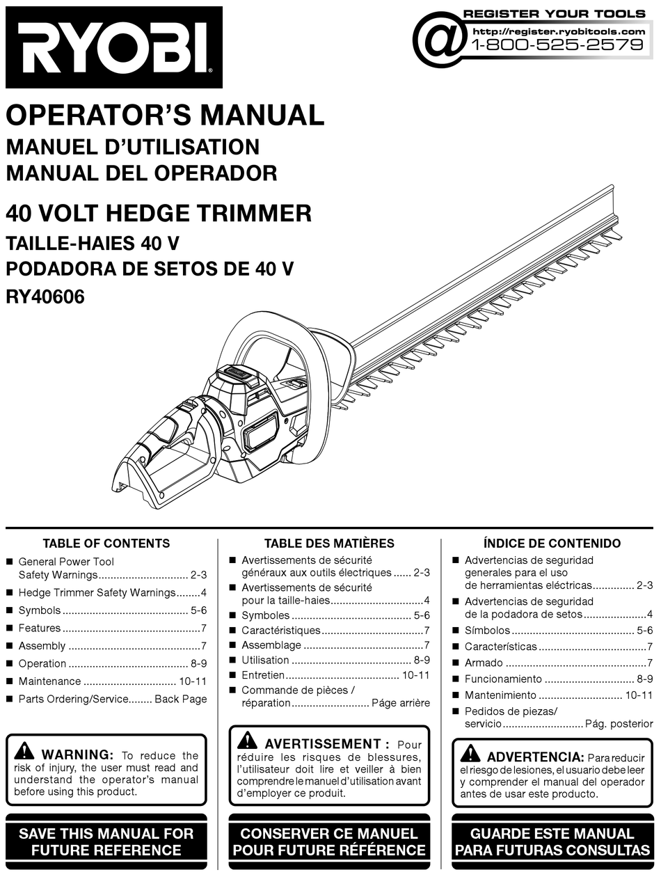 RYOBI RY40606 OPERATOR'S MANUAL Pdf Download | ManualsLib