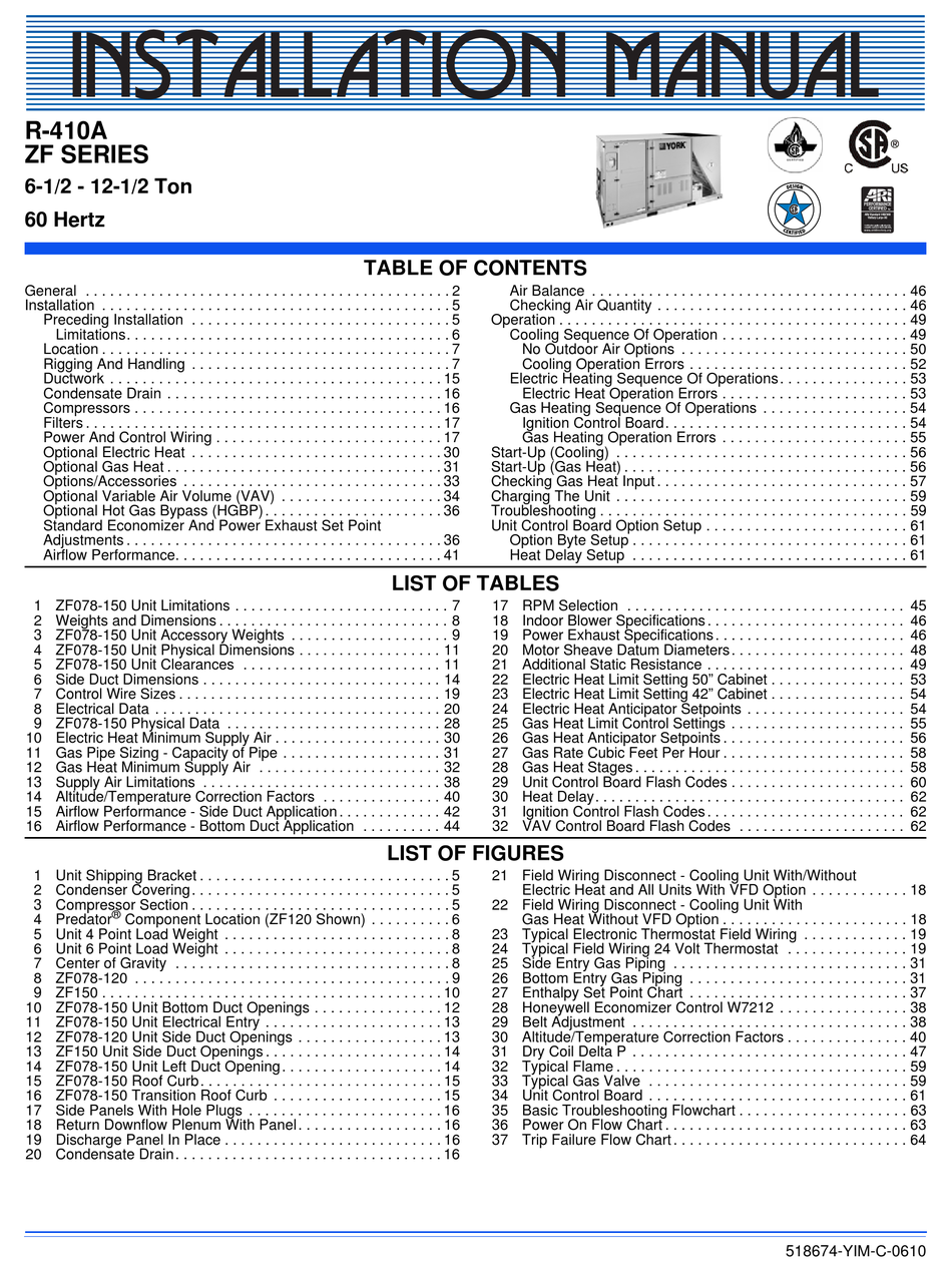 YORK ZF150 INSTALLATION MANUAL Pdf Download | ManualsLib