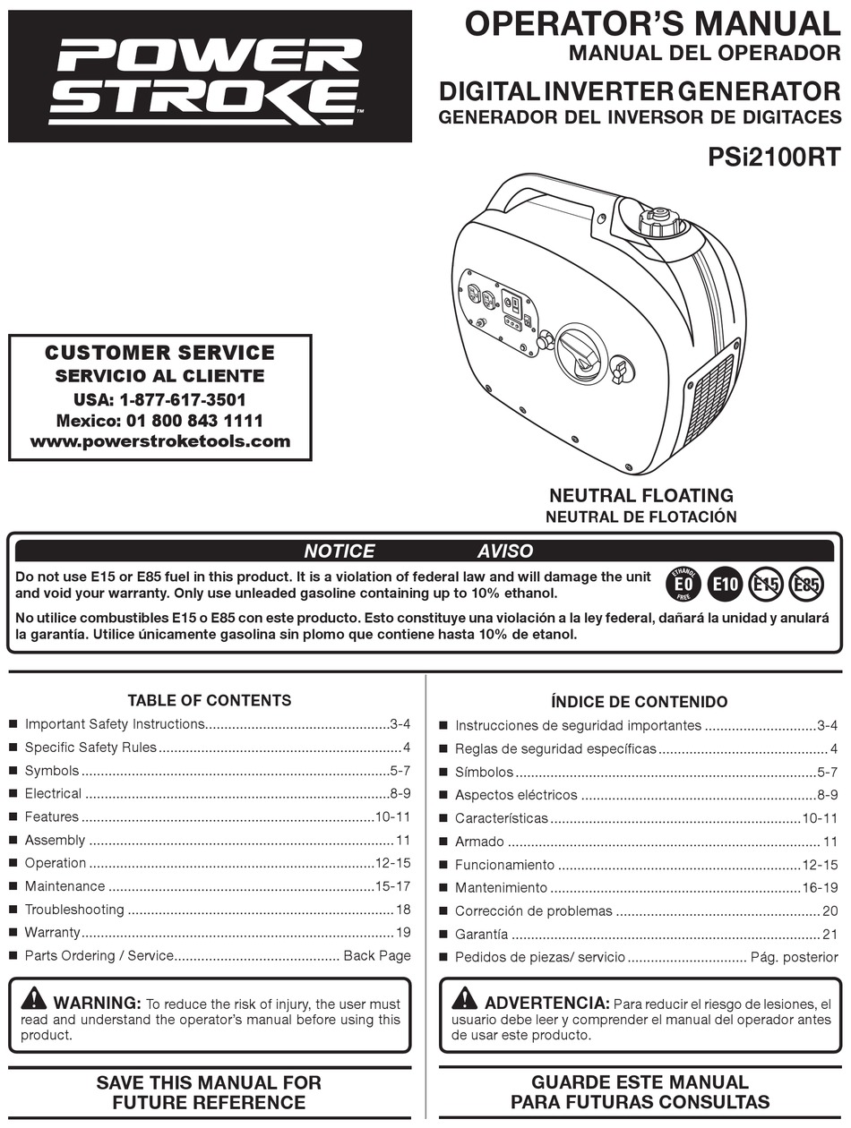 POWER STROKE PSI2100RT OPERATOR'S MANUAL Pdf Download | ManualsLib