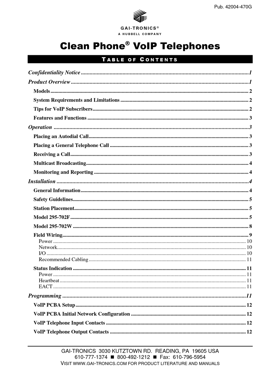 HUBBELL GAI-TRONICS CLEAN PHONE 295-702F MANUAL Pdf Download | ManualsLib