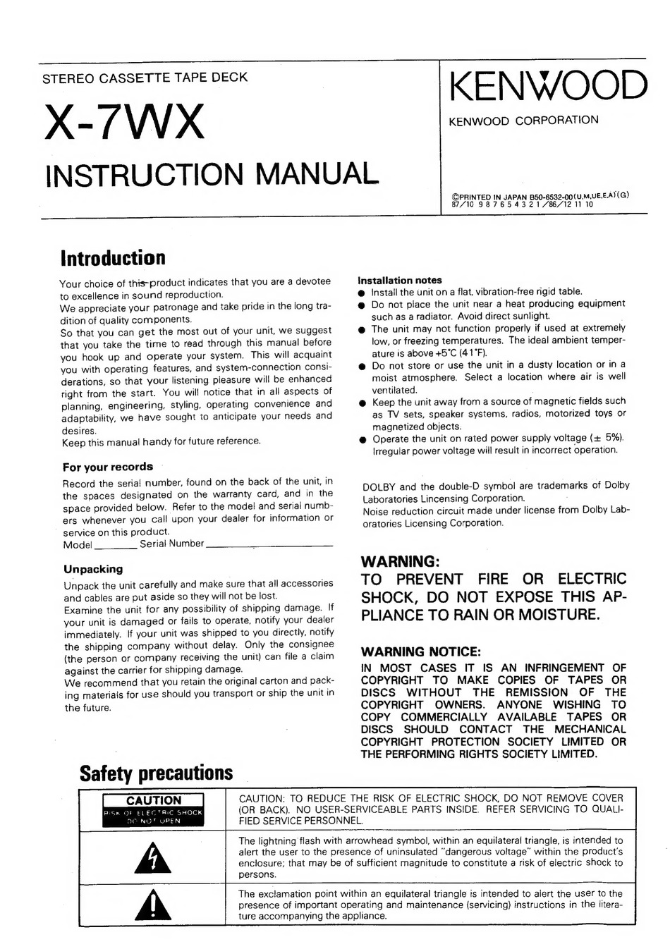 KENWOOD X-7WX INSTRUCTION MANUAL Pdf Download | ManualsLib