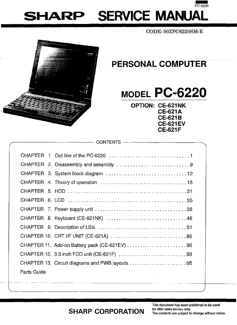 SHARP PC-6220 SERVICE MANUAL Pdf Download | ManualsLib
