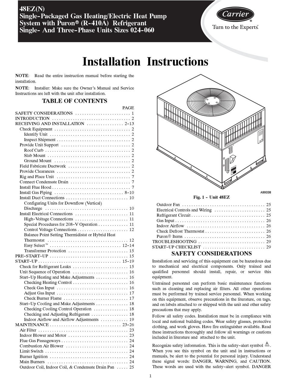 CARRIER 48EZN INSTALLATION INSTRUCTIONS MANUAL Pdf Download | ManualsLib