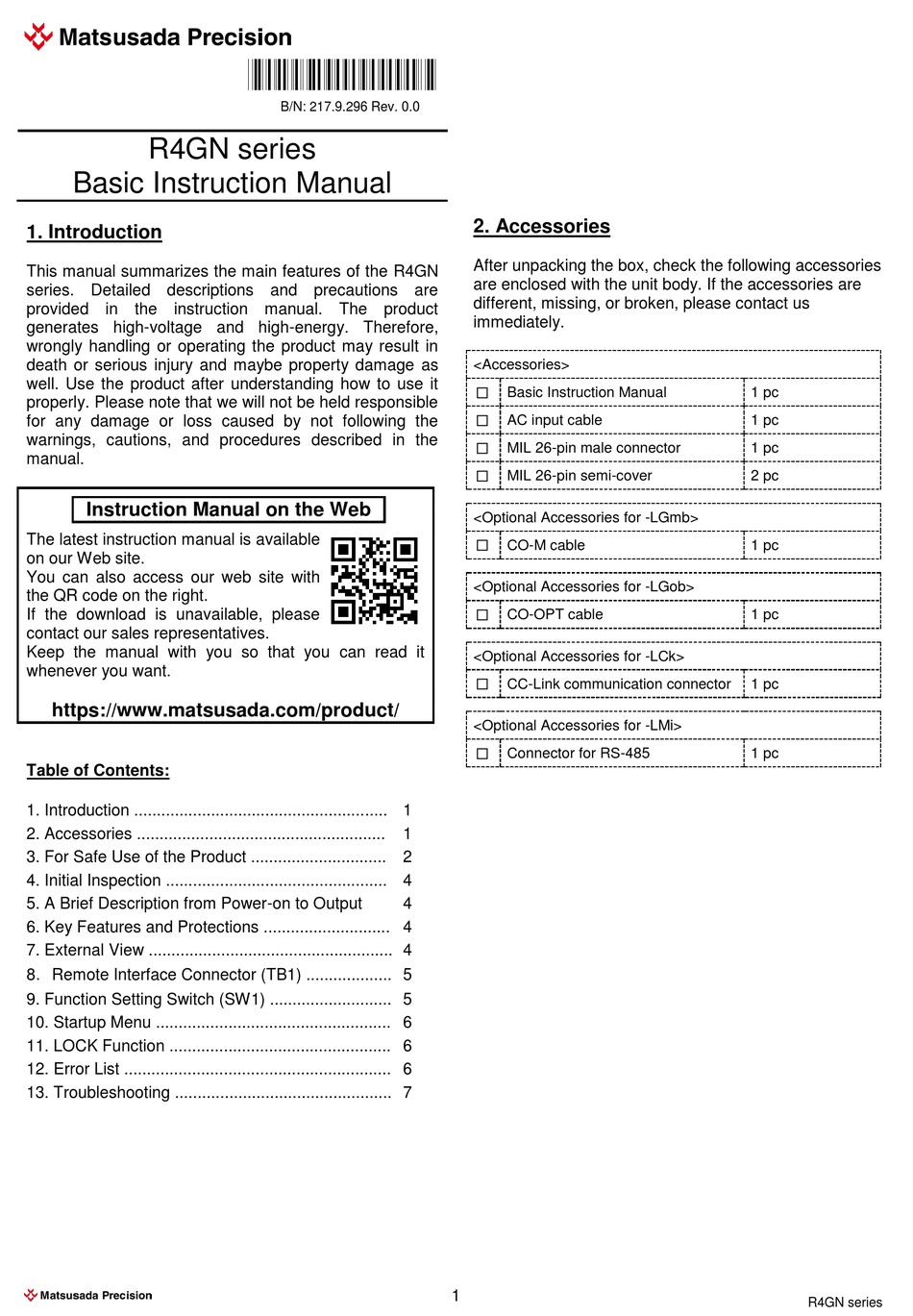 MATSUSADA PRECISION R4GN SERIES BASIC INSTRUCTION MANUAL Pdf Download ...