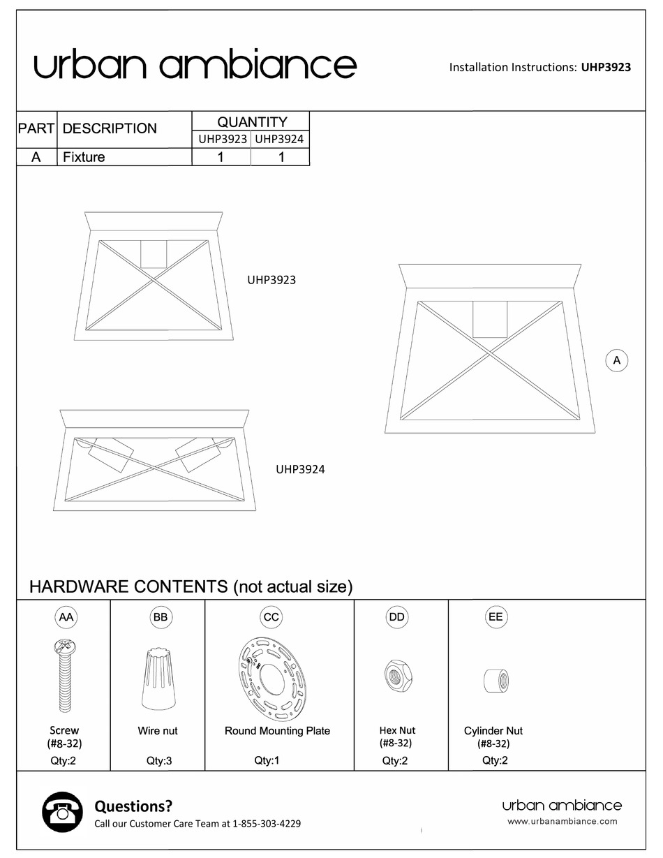 URBAN AMBIANCE UHP3923 INSTALLATION INSTRUCTIONS Pdf Download | ManualsLib