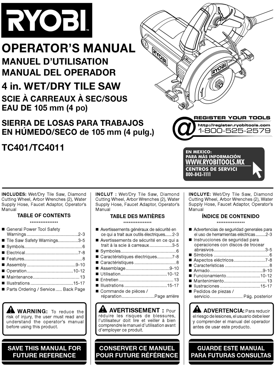 RYOBI TC4011 OPERATOR'S MANUAL Pdf Download | ManualsLib