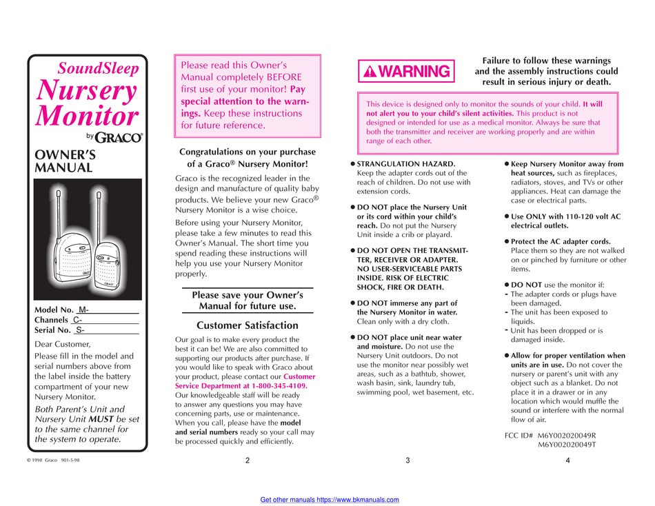GRACO SOUNDSLEEP NURSERY MONITOR OWNER'S MANUAL Pdf Download | ManualsLib
