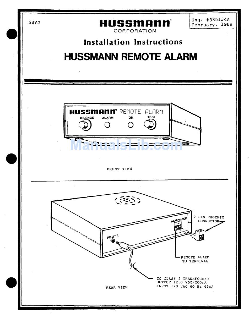 HUSSMANN REMOTE ALARM INSTALL MANUAL Pdf Download | ManualsLib