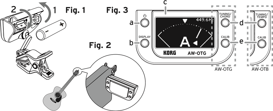 Korg AW-OTG, AW-OTB - Clip-On Tuner Quick Start Guide | ManualsLib