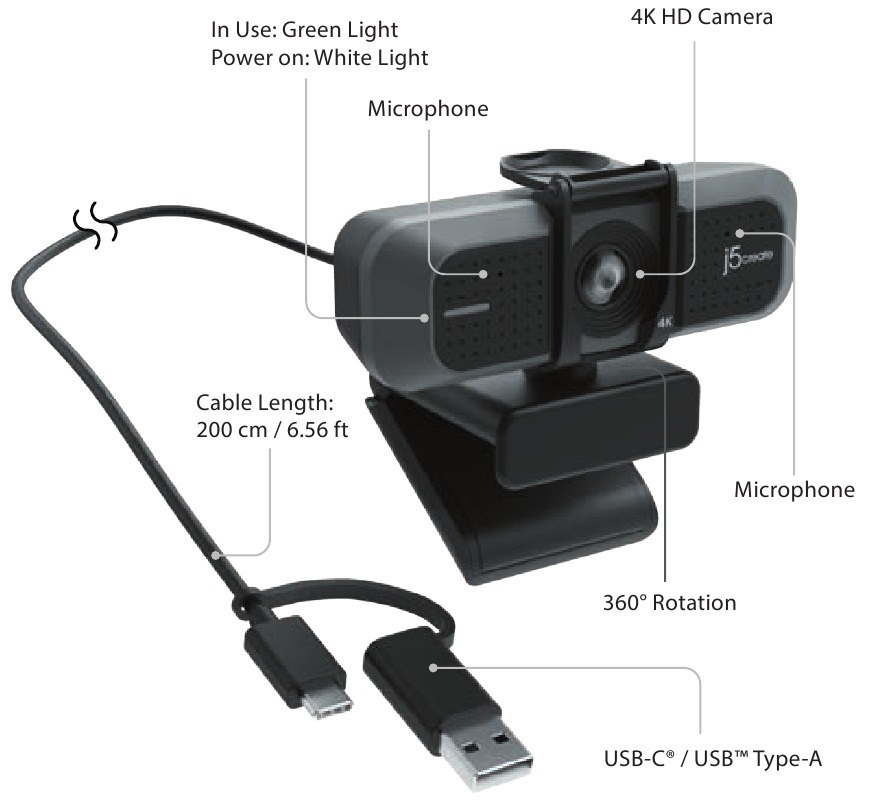 J5create JVU430 - USB 4K ULTRA HD Webcam Manual | ManualsLib