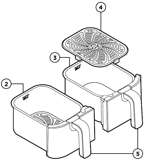 Chefman TurboFry Touch Dual Air Fryer RJ38-SQPF-45TDB Quick Start Guide ...