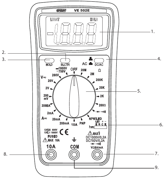 Vemer VE 502E, VE772600 - Digital Tester Manual | ManualsLib