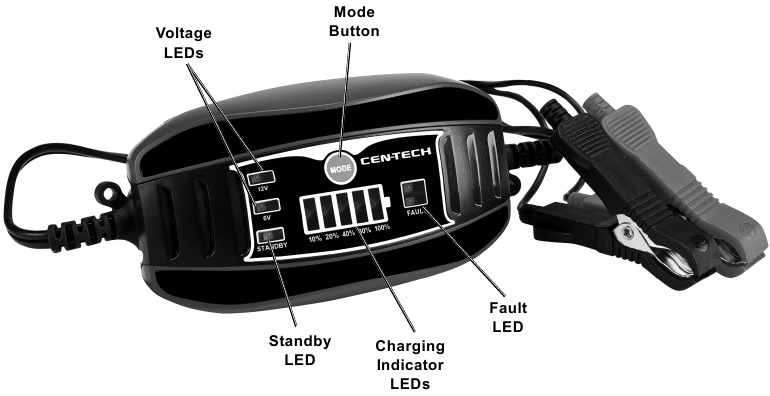 CEN-TECH 57015 - 6V/12V 2 Amp 3-Stage Microprocessor Controlled ...