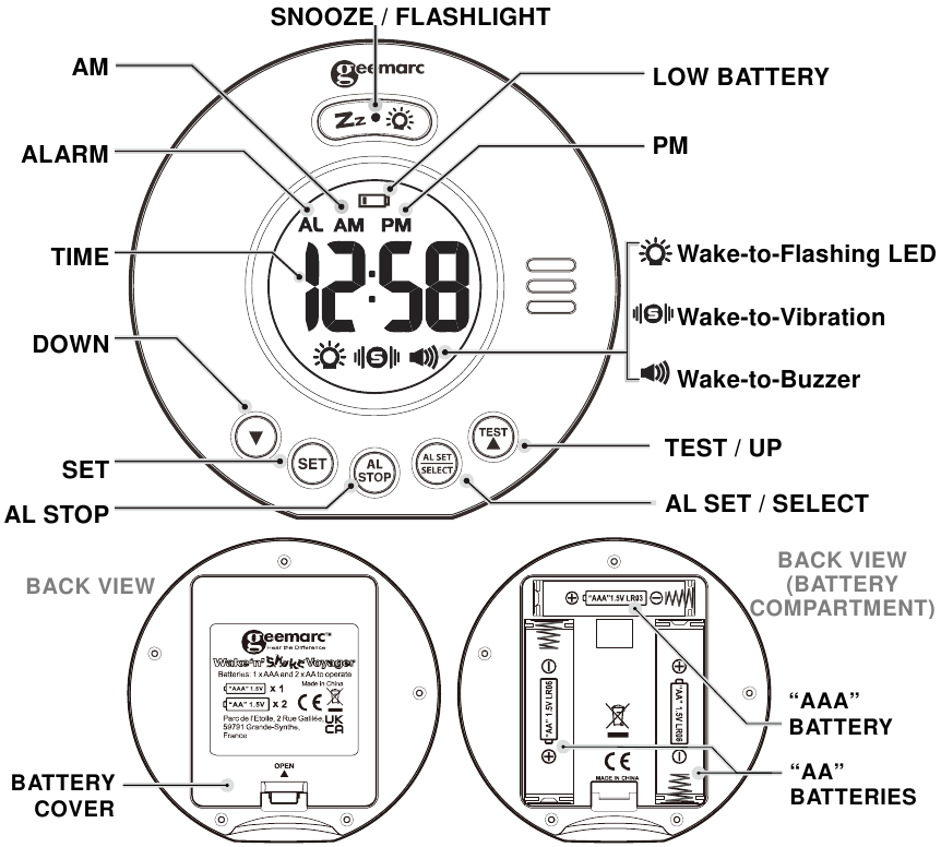 Geemarc Wake 'n' Shake Voyager V2 - Alarm Clock User Manual | ManualsLib