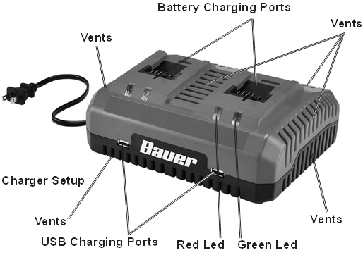 Bauer 2108C-B, 58985 - 20V Dual-Port Charger Manual | ManualsLib