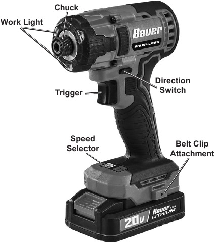 Bauer 2181CR-B, 58847 - 20V Brushless Cordless 1/4 in. Impact Driver ...